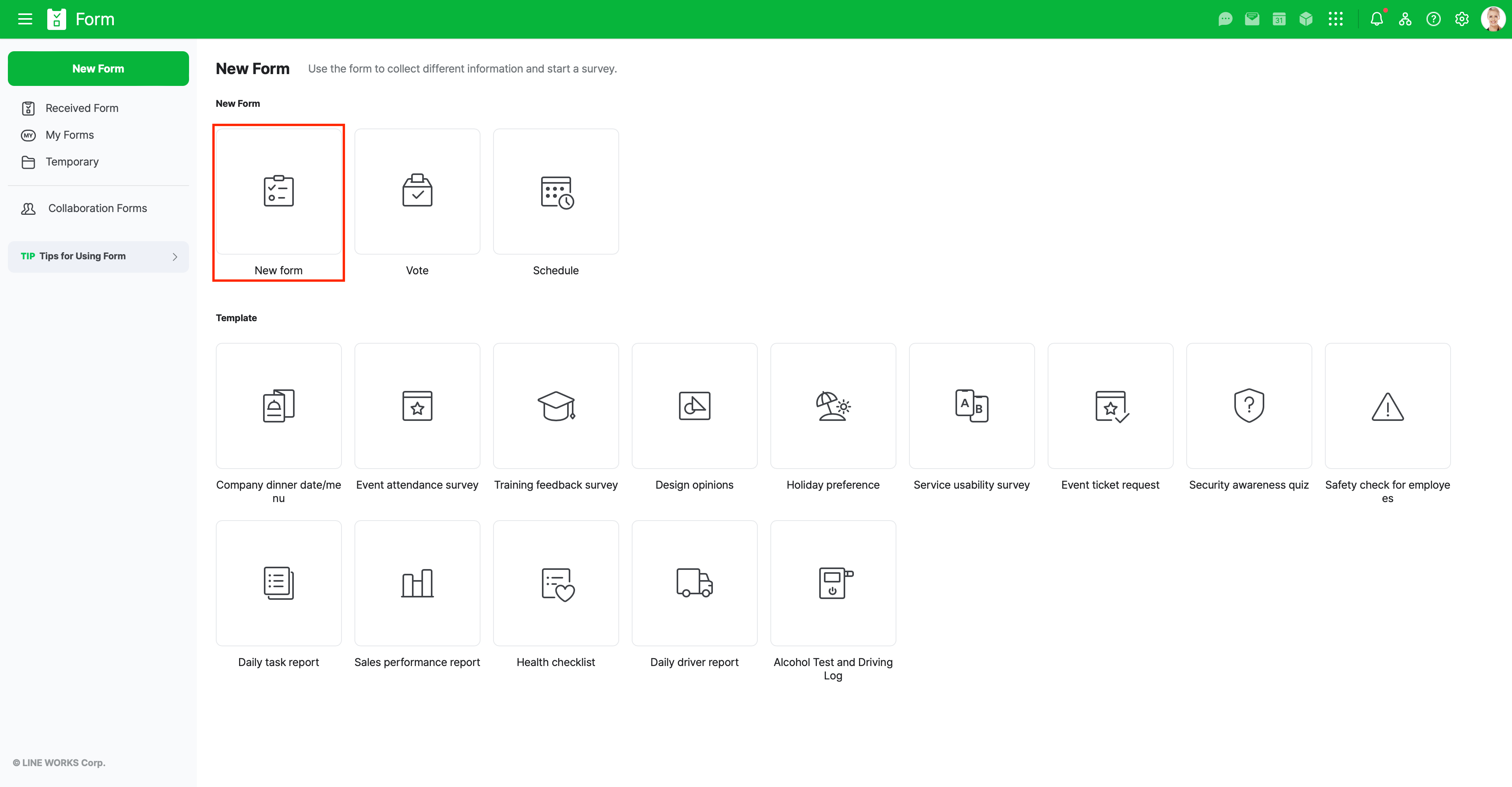 Create a form - NAVER WORKS